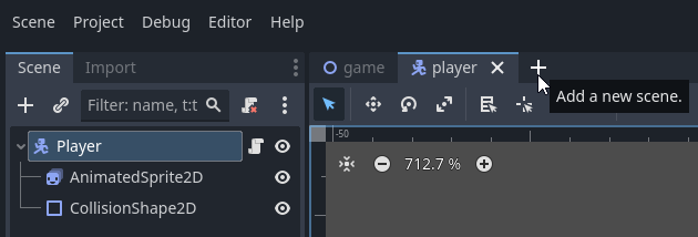 2. Create a new Node by clicking the + sign under the Scene tab or the Ctrl-A keya.